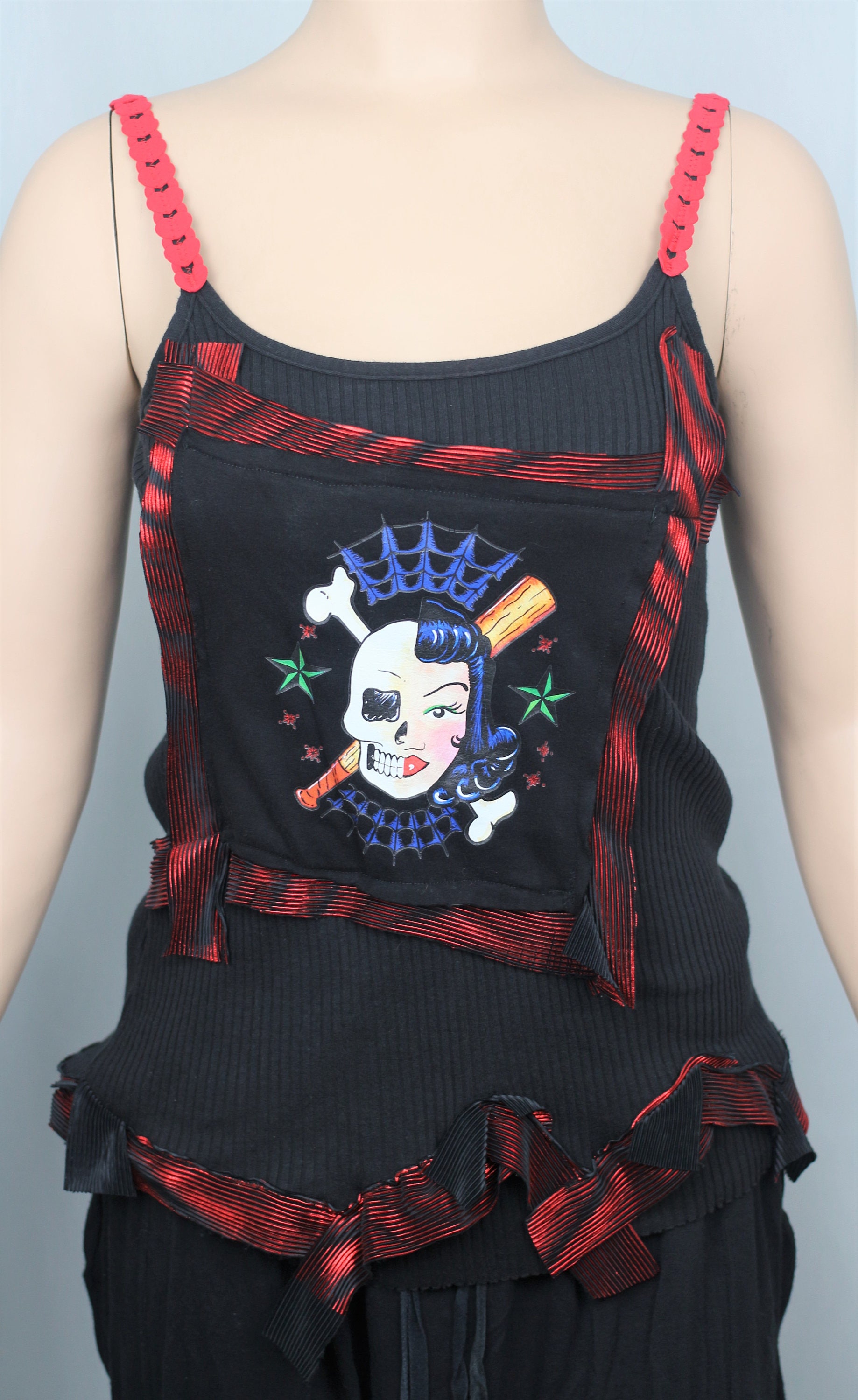 Remade Punk Rock Skull T-shirt With Love Heart Straps UK14-16 - Etsy