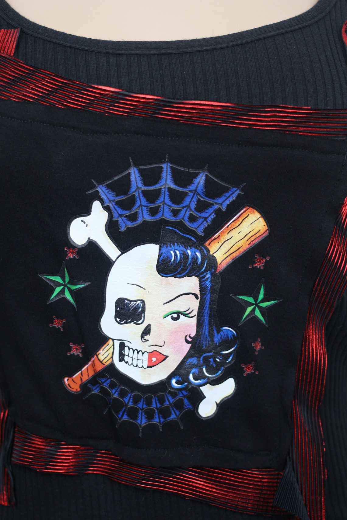 Remade Punk Rock Skull T-shirt With Love Heart Straps UK14-16 - Etsy