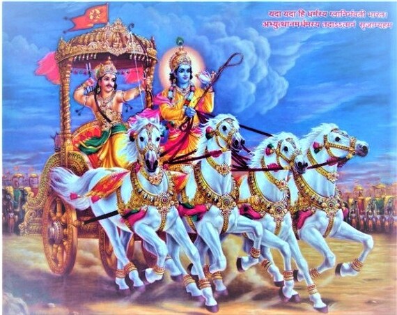 Mahabharat Krishna and Arjun Poster on Rath of Scene From - Etsy