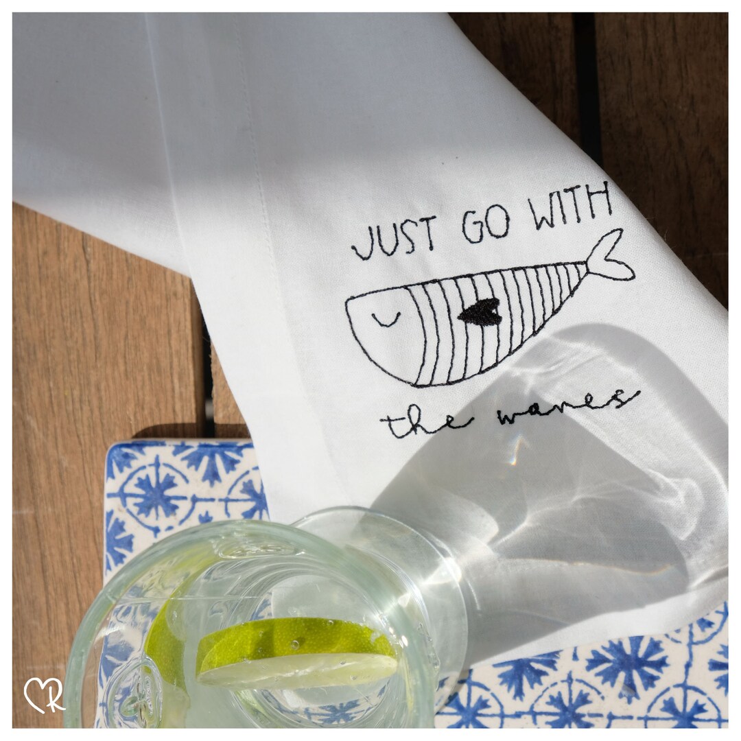 Monty Fish Just Go With the Waves, Doodle, 10x10 - Etsy