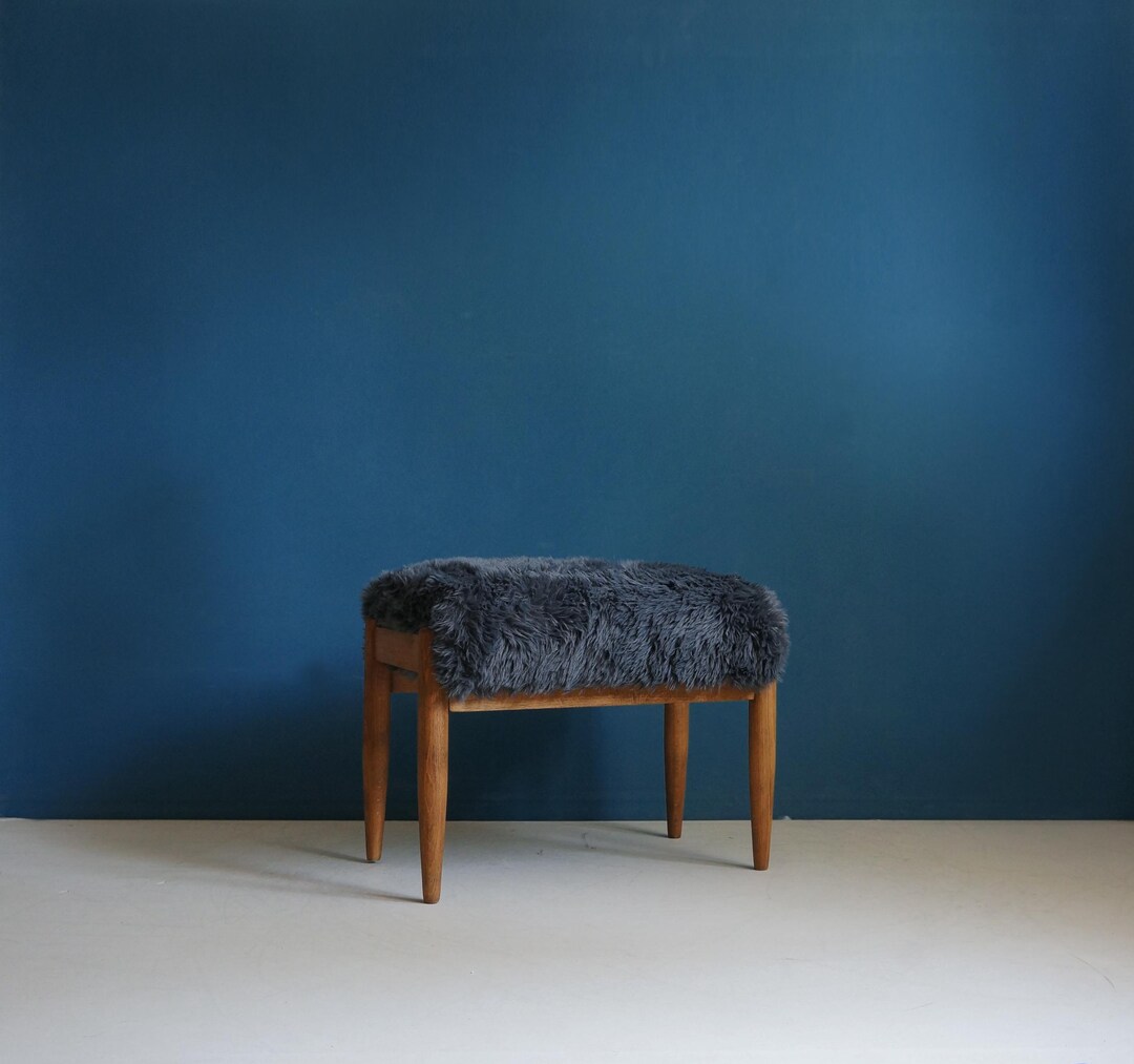 Dark Faux Fur Footstool Upholstery Ottoman Chair Vintage Style Footrest ...
