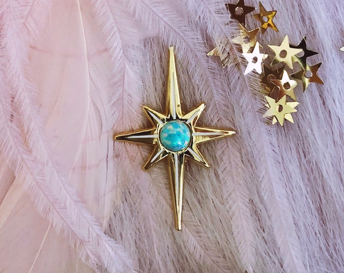 Starburst Opal mystic White Enamel Pin, Celestial Star Ethereal Pretty ...