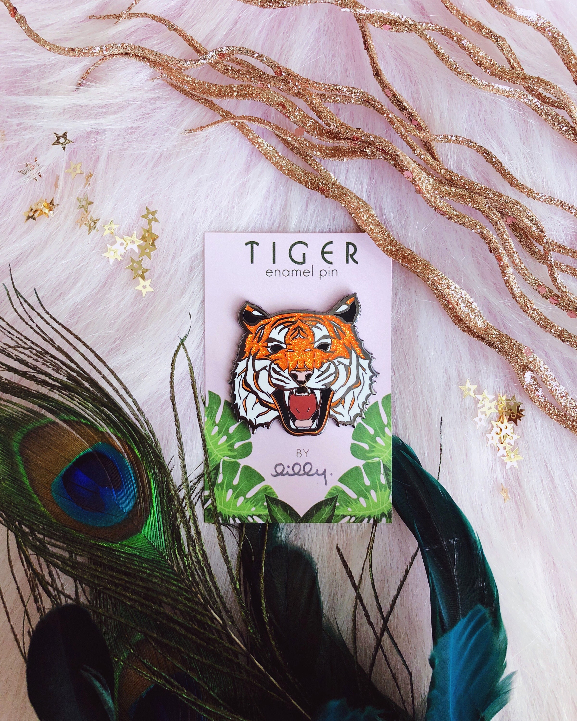 Tiger Hard Enamel Pin Glitter Animal King Nature Large Lapel - Etsy
