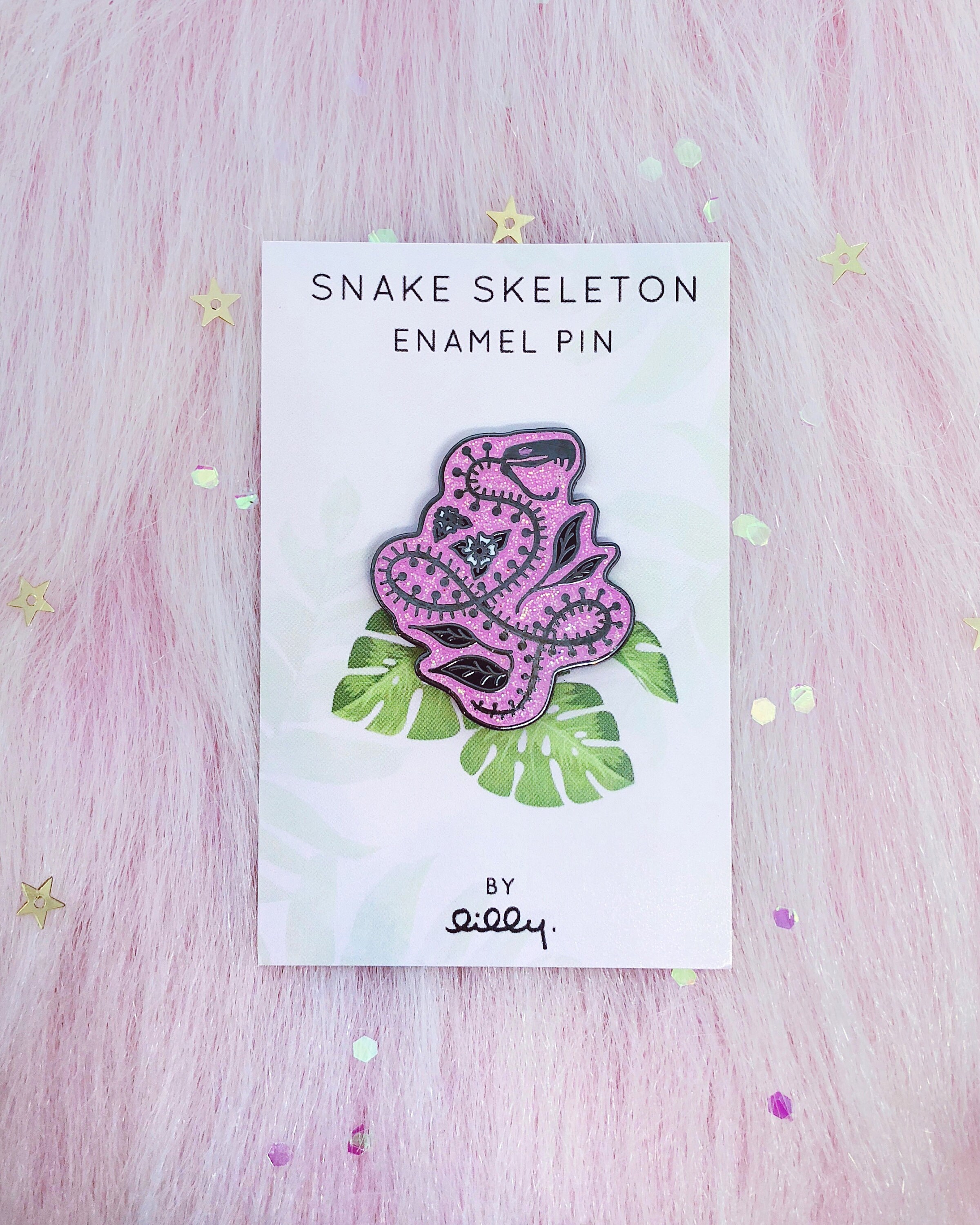 Snake Skeleton PINK Iridescent Glitter Hard Enamel Pin Black - Etsy