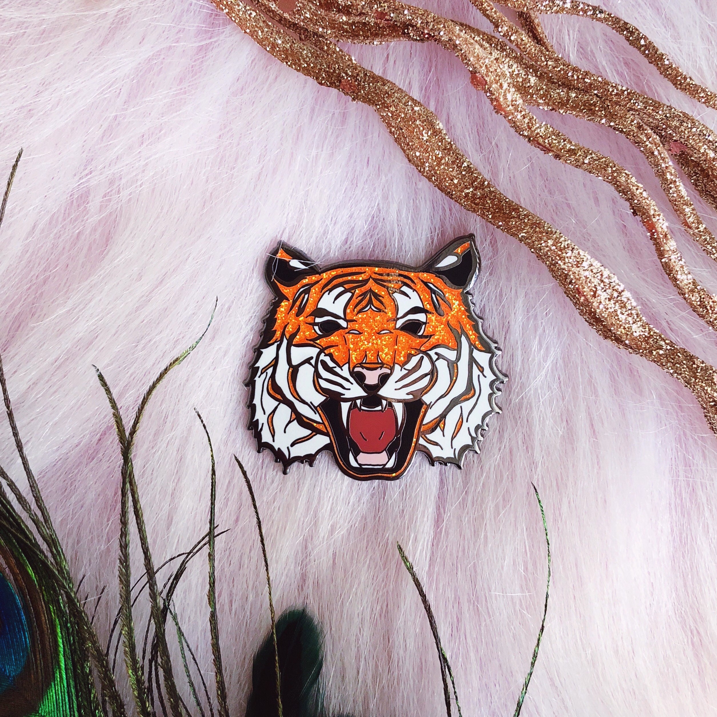 Tiger Hard Enamel Pin Glitter Animal King Nature Large Lapel - Etsy