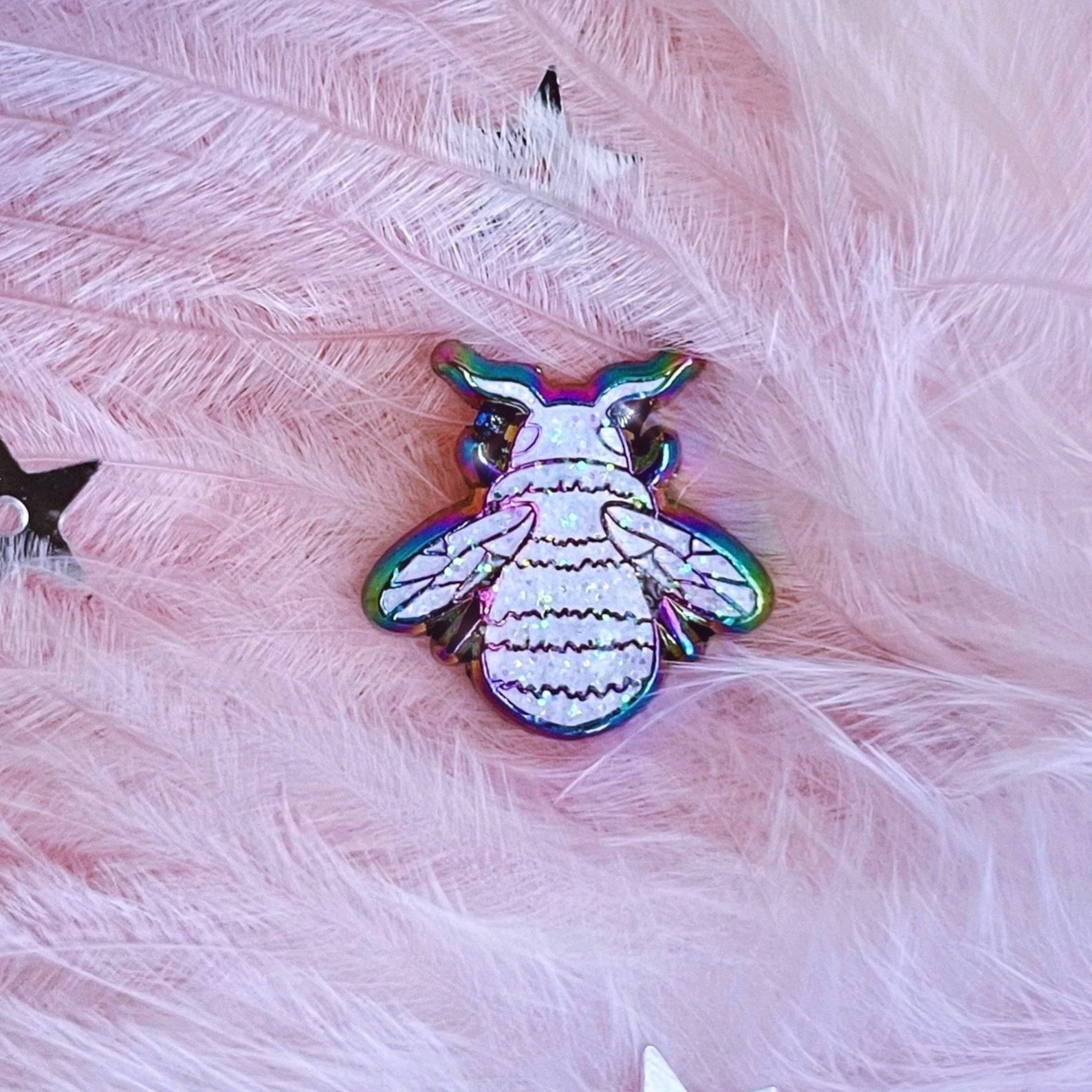 Mini Bee Iridescent Rainbow Metal White Glitter Soft Enamel - Etsy