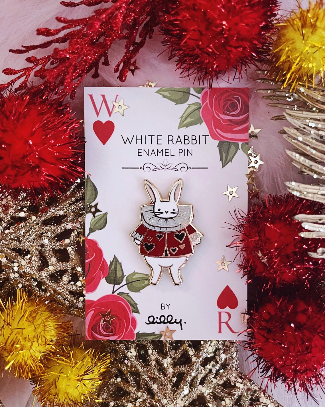 White Rabbit Hard Enamel Pin Gold Finish Original Alice in - Etsy