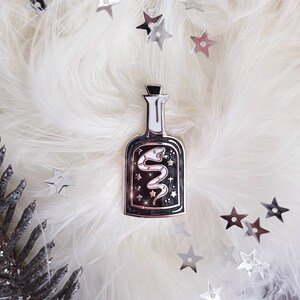 Snake Oil Enamel Pin, Star Bottle Charcoal Grey Pearl Shimmer 1.25 ...