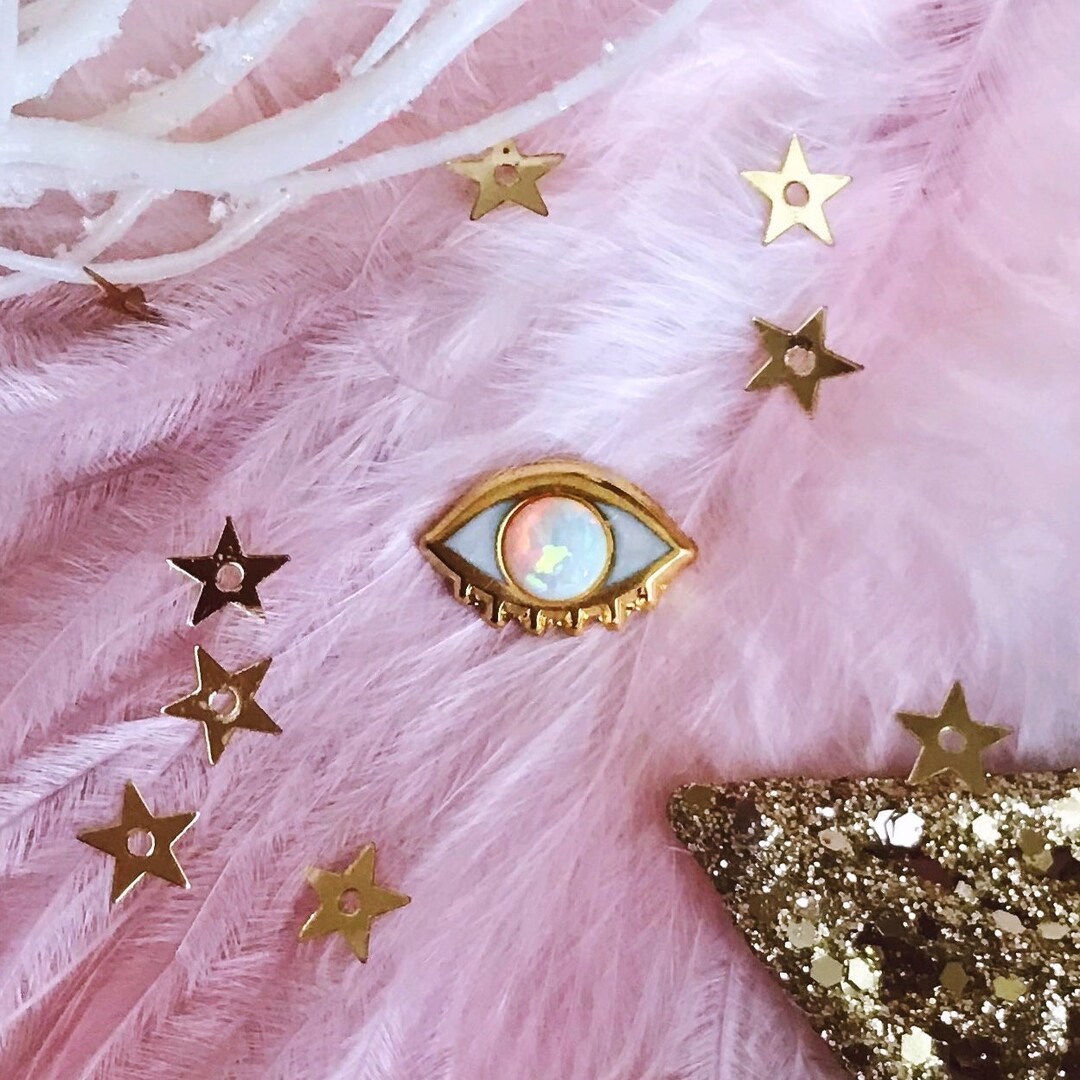 Opal Eye Enamel Pin in Mystic White, Pearlescent White Shimmer Hard ...