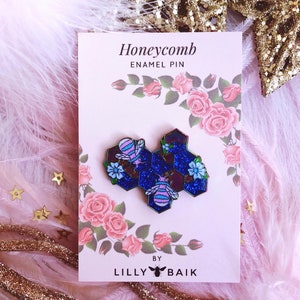 Blueberry Honeycomb Hard Enamel Pin, Rainbow Metal Anodized Blue ...