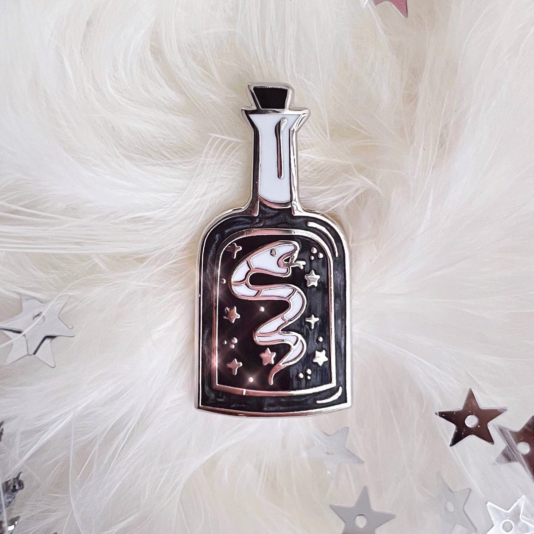 Snake Oil Enamel Pin, Star Bottle Charcoal Grey Pearl Shimmer 1.25 ...
