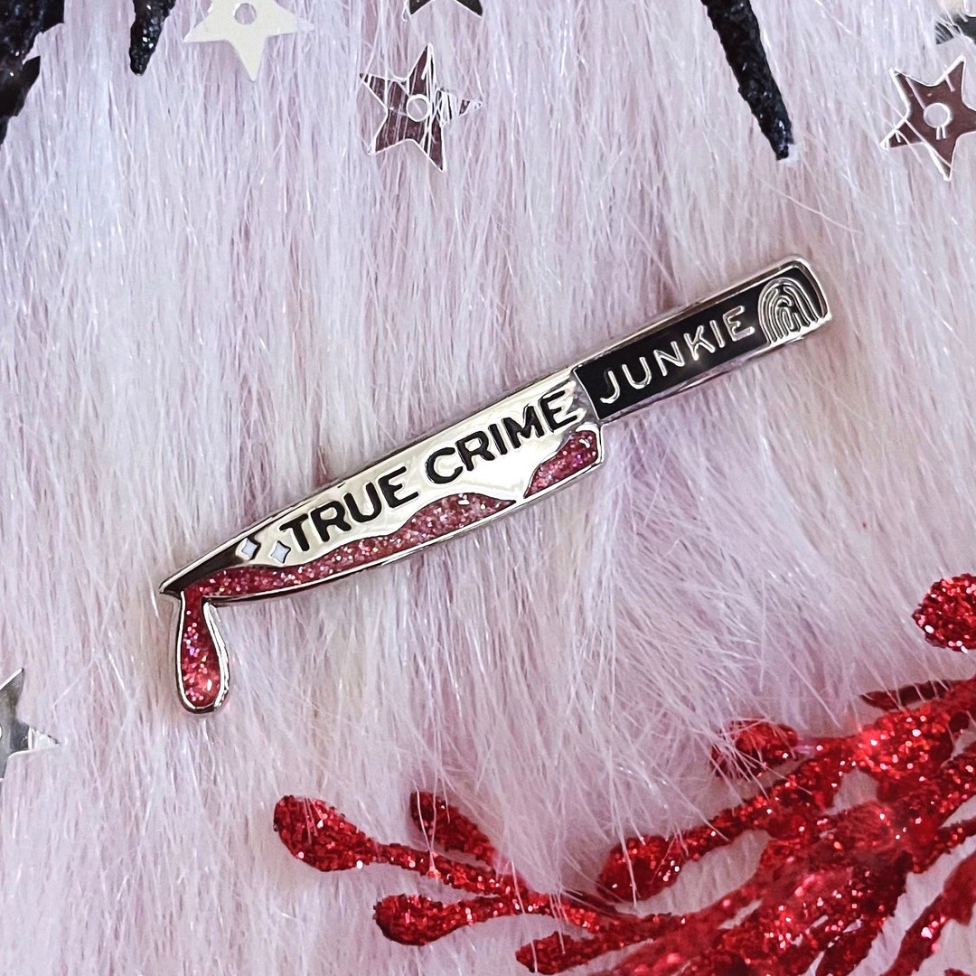 True Crime Junkie (pink) Hard Enamel Pin, Pink Glitter Blood Horror ...