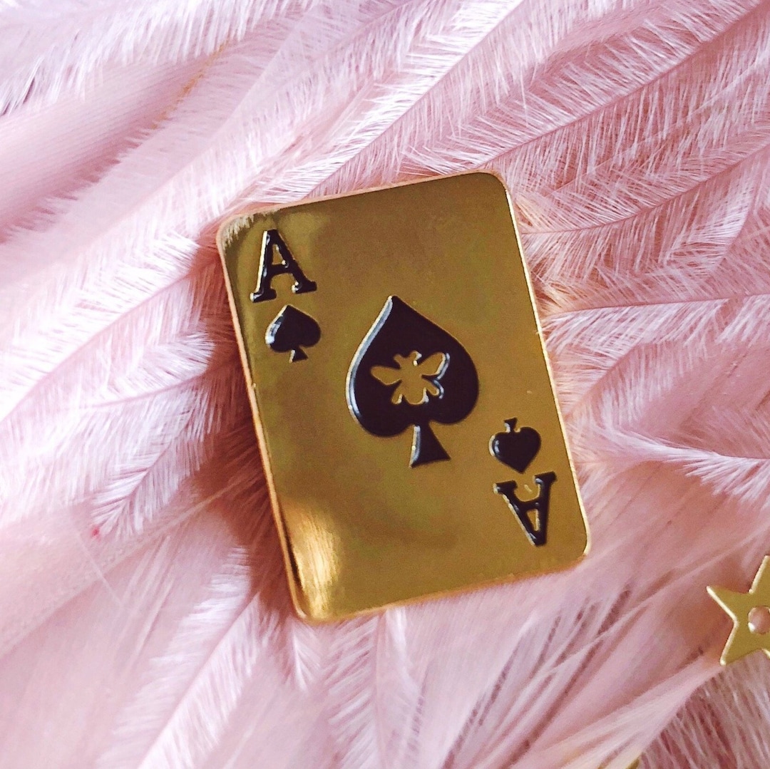Ace of Spades Golden Playing Card Gold Soft Enamel Pin, Bee Deck Poker ...
