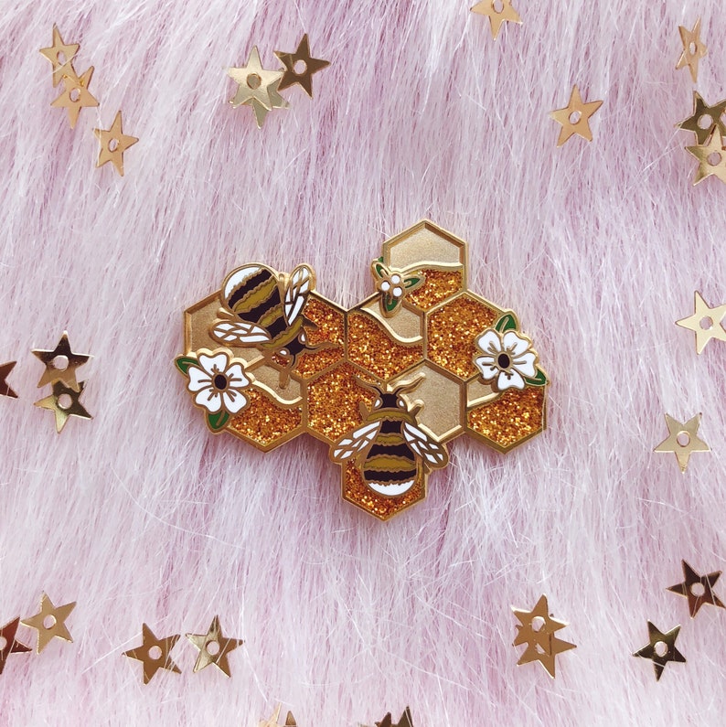 Honeycomb Hard Enamel Pin Floral Glitter Honey Bee Gold - Etsy Honeycomb Hard Enamel Pin Floral Glitter Honey Bee Gold - Etsy