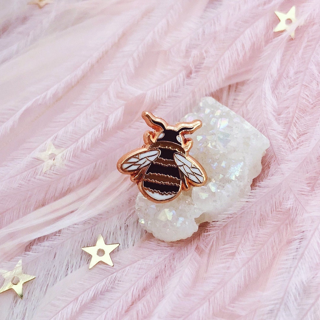 Mini Bee Rose Gold Pin, Tiny Hard Enamel Honeybee Lapel Badge, Nature ...
