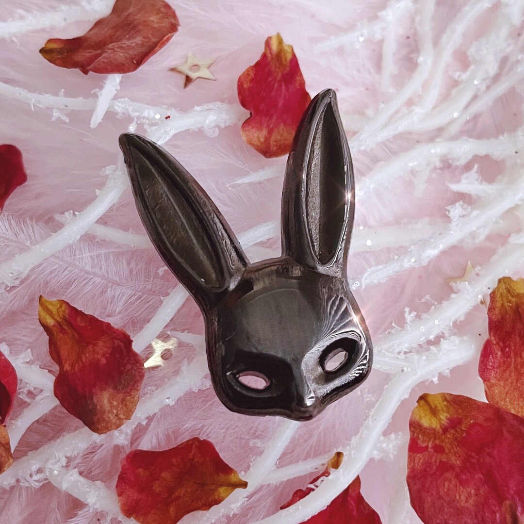 Bunny Mask 3D Pin, Shiny Black Nickel Rabbit Masquerade Kink Kinky BDSM ...