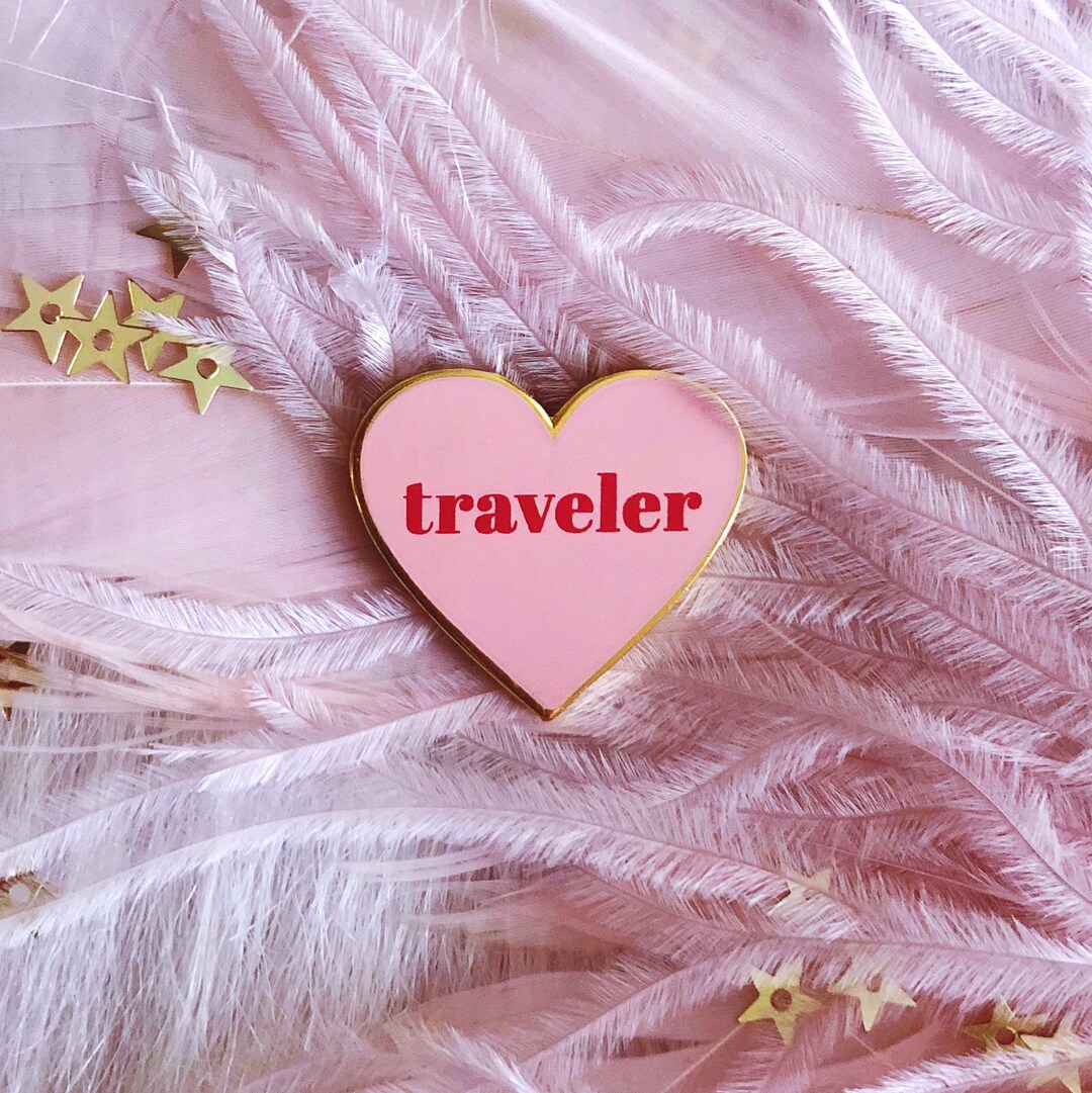 Traveler Heart Hard Enamel Pin, Pink and Red Travel Wanderlust ...