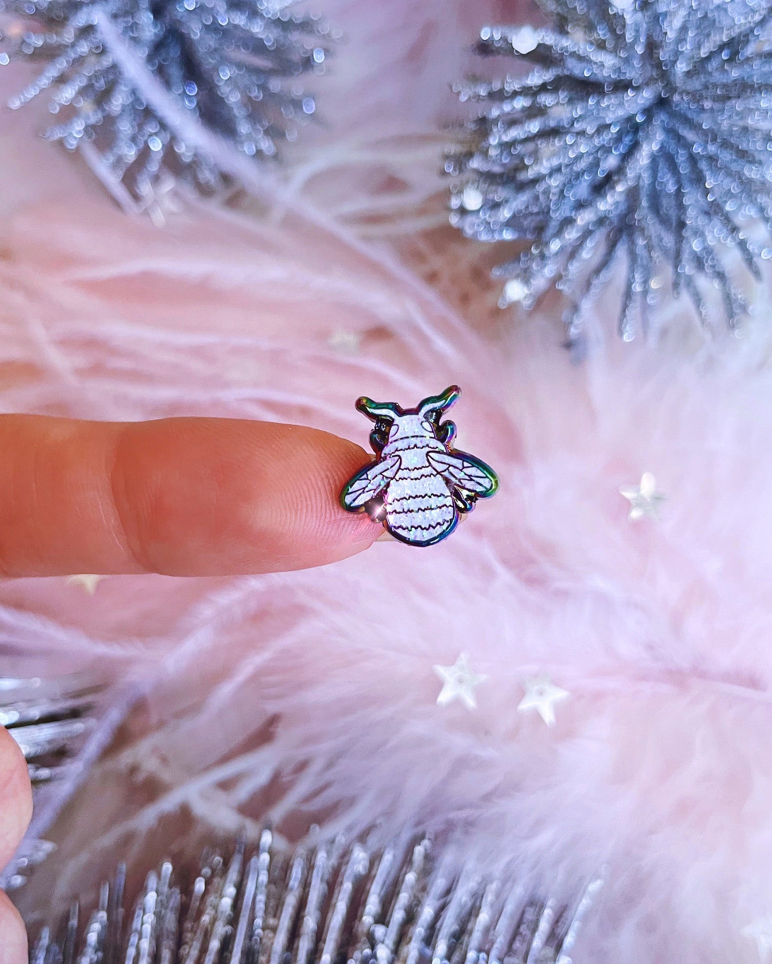 Mini Bee Iridescent Rainbow Metal White Glitter Soft Enamel - Etsy