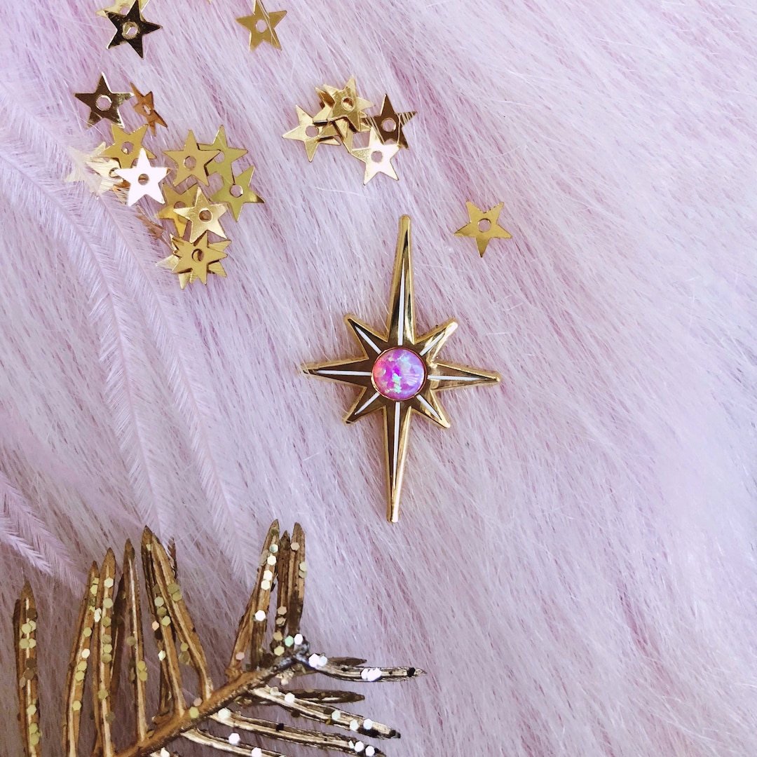 Starburst Opal rose Pink Enamel Pin, Celestial Star Ethereal Pretty ...