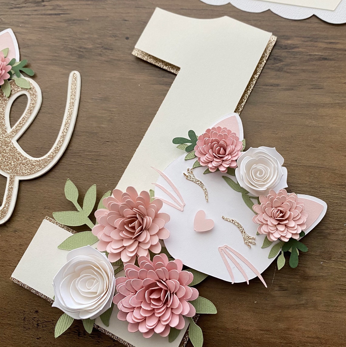Boho Floral Birthday Cake Topper Floral Cat Party Decor Etsy