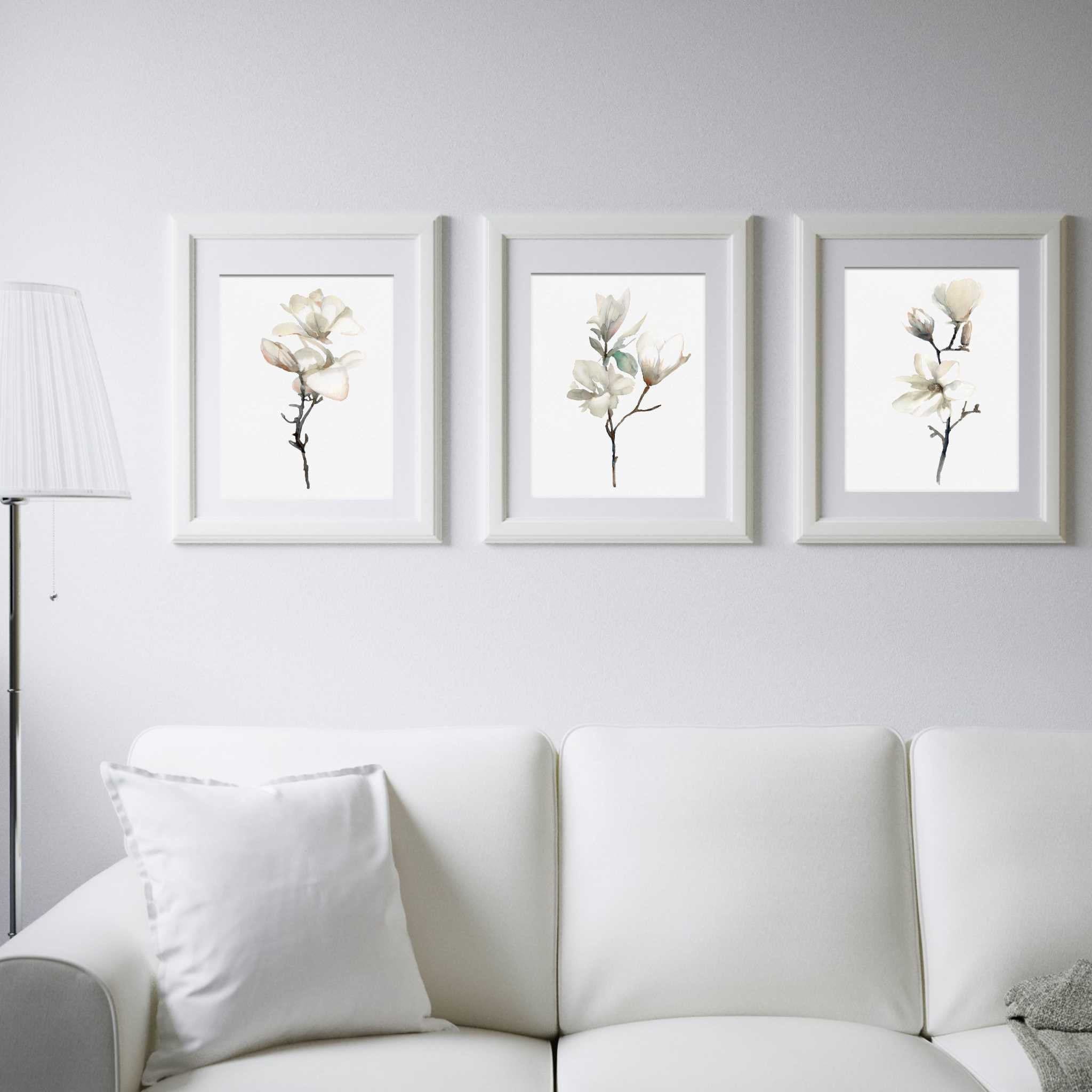 Magnolia Beige Black White Prints Set 3 Floral Watercolor - Etsy