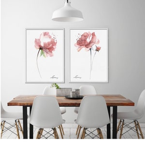 Peony Set 2 Watercolor Painting Pink Floral Illustration Kids Room ...