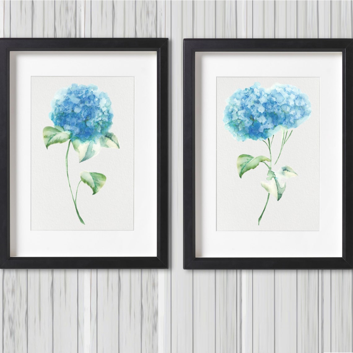 Navy Hydrangea Watercolor Set 2 Painting Floral Illustration - Etsy