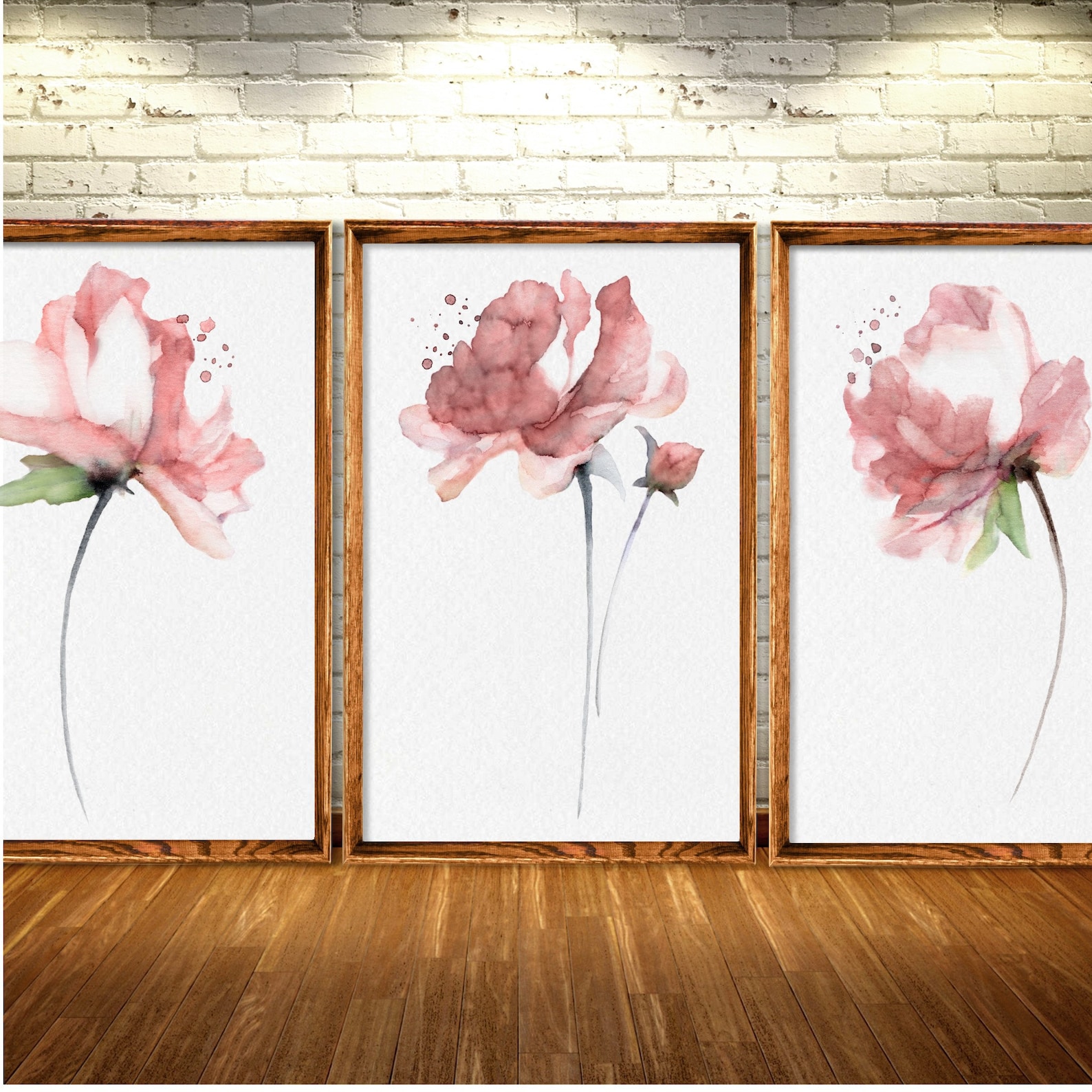 Peony Watercolor Painting Set 3 Shabby Chic Flowers Wall Art Prints ...