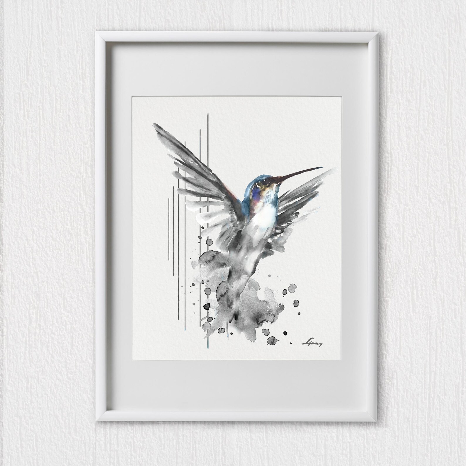 Gray Hummingbirds Set 3 Prints Black and White Birds - Etsy