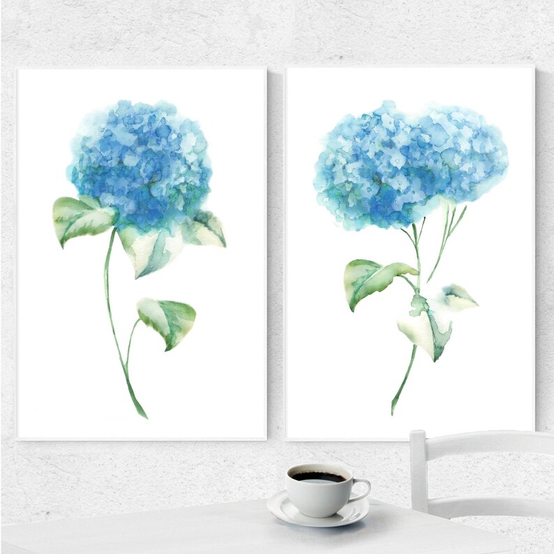 Navy Hydrangea Watercolor Set 2 Painting Floral Illustration - Etsy