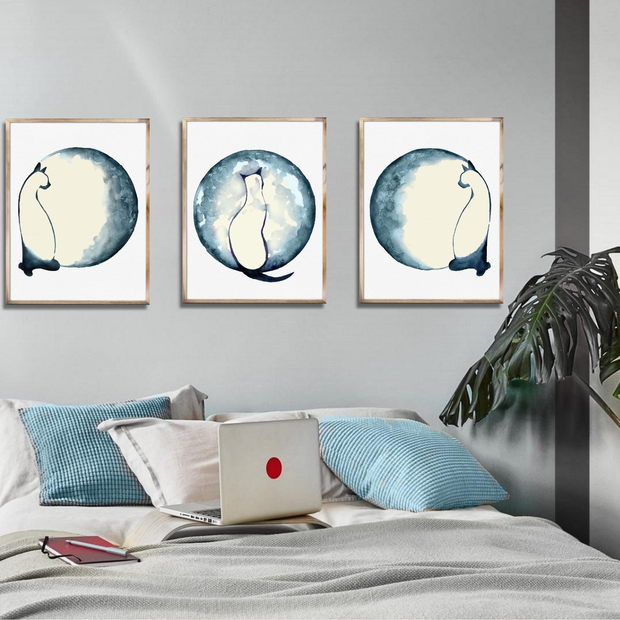 Indigo Navy Moon Phases Print Blue Illustration Phases Moon | Etsy