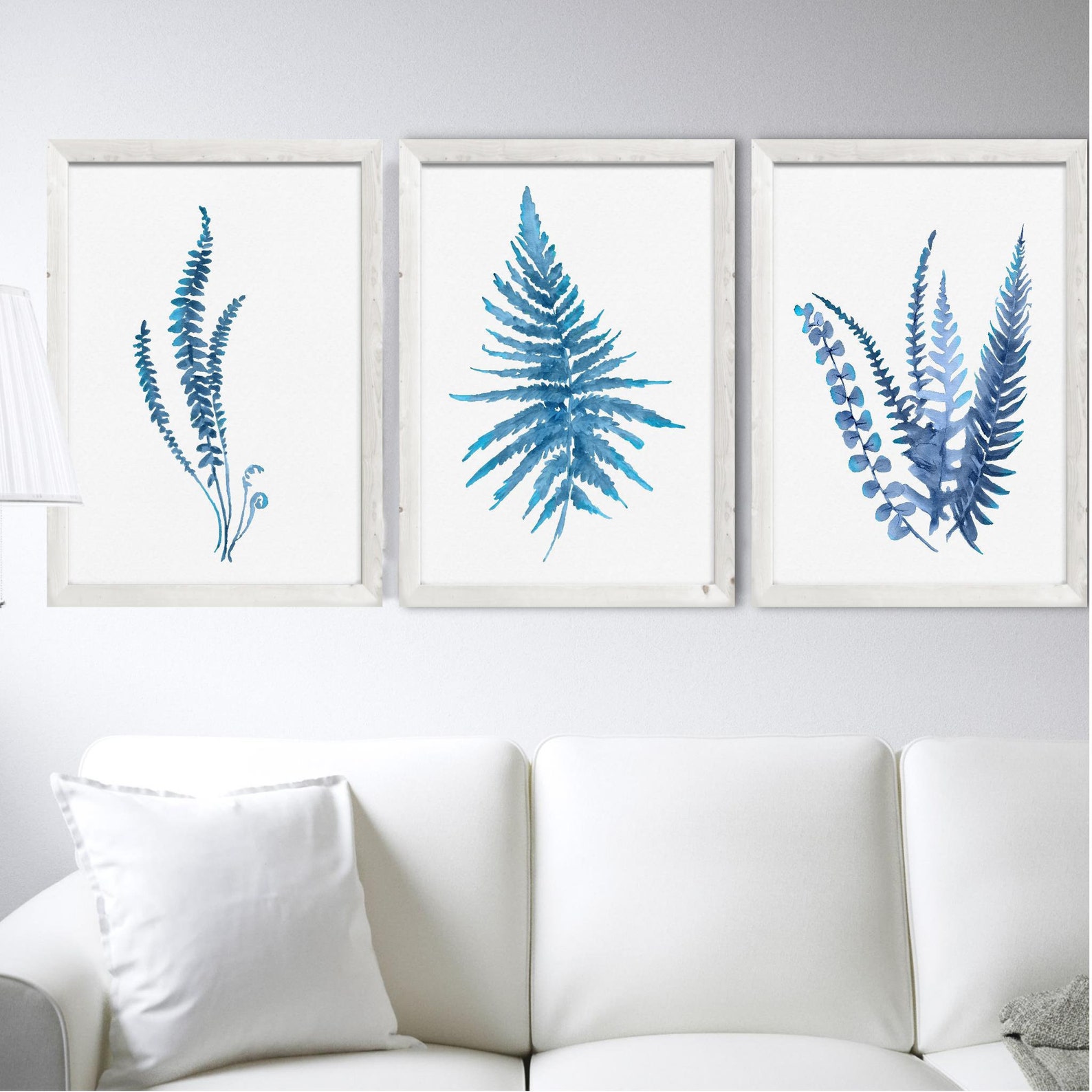 Set 3 Navy Blue Fern Leaves Watercolor Painting Indigo Plant - Etsy