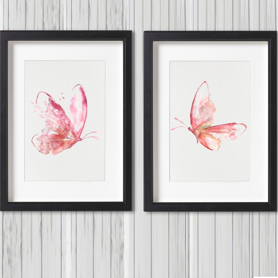 Pink Butterfly Set 2 Painting Butterfly Watercolor Prints Home Wall ...