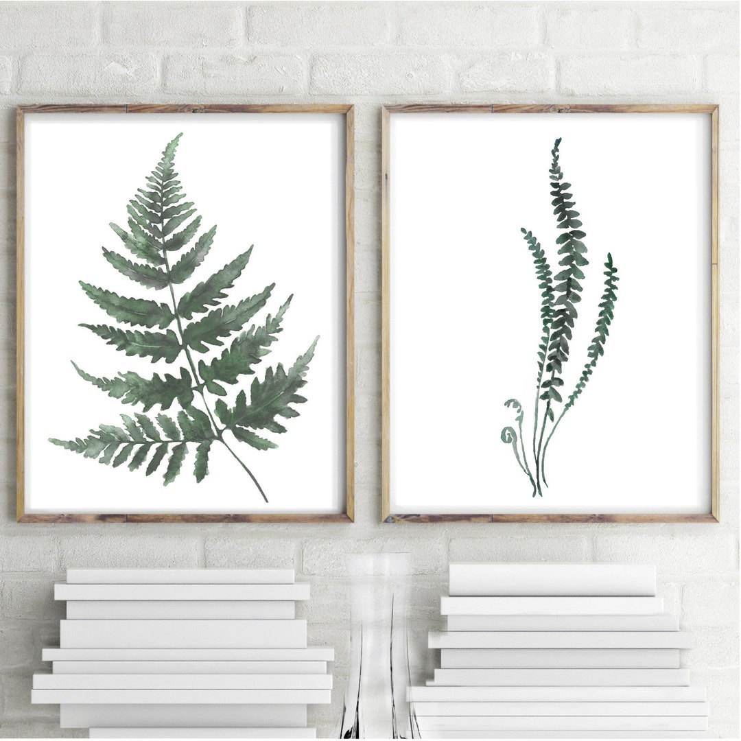 Fern Watercolor Print Set of 2, Green Leaves Painting, Plant Botanical ...