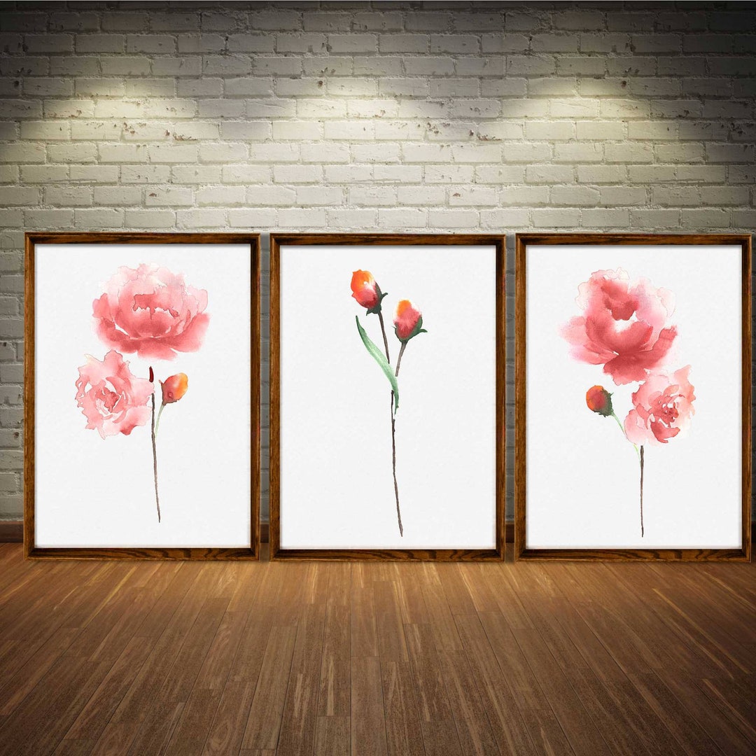 Peony Flower Print Set 3, Floral Watercolor Painting, Abstract Flower ...
