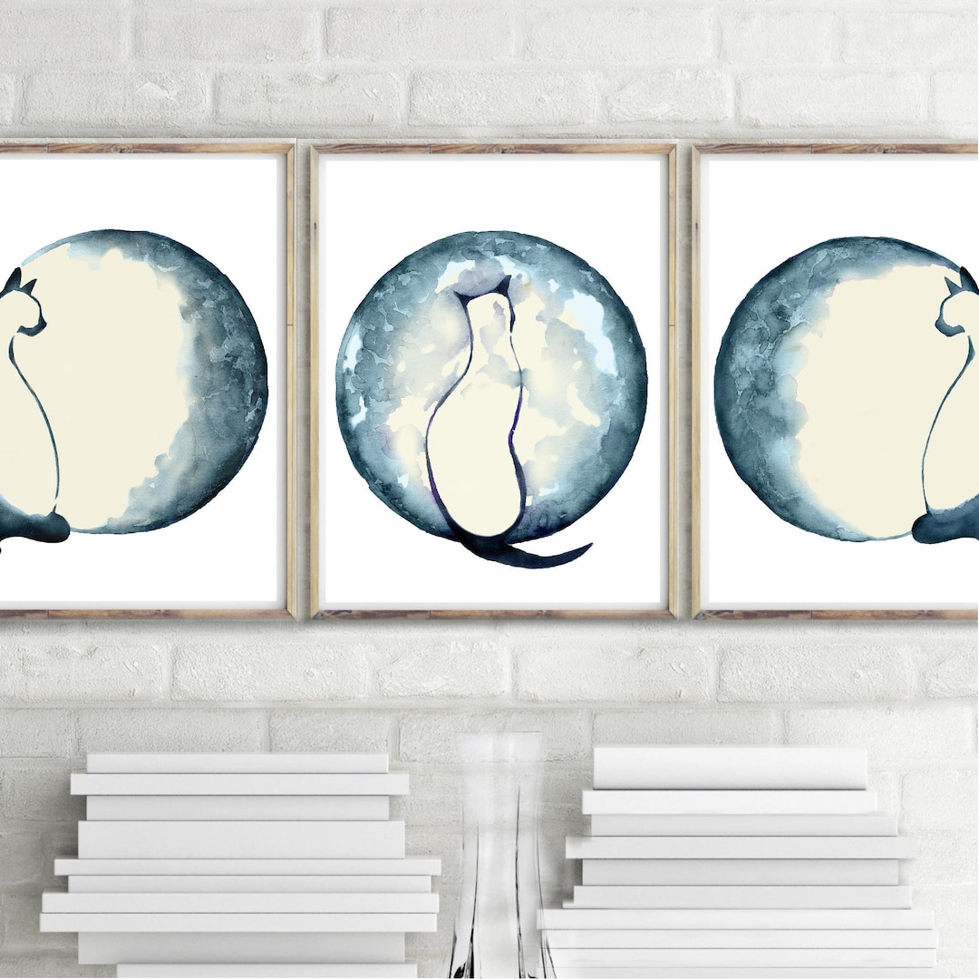 Indigo Navy Moon Phases Print, Blue Illustration, Phases Moon ...
