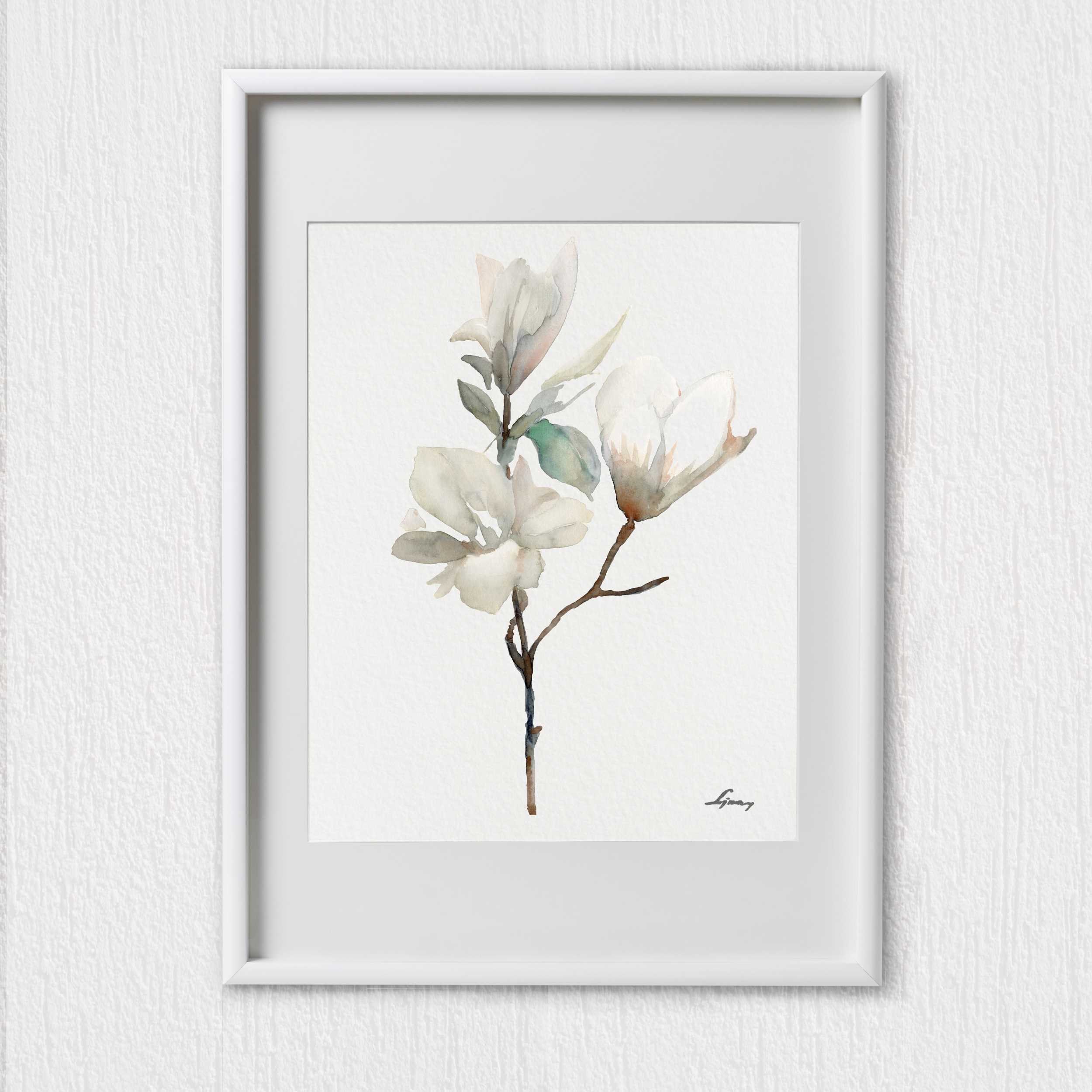 Magnolia Beige Black White Prints Set 3 Floral Watercolor - Etsy