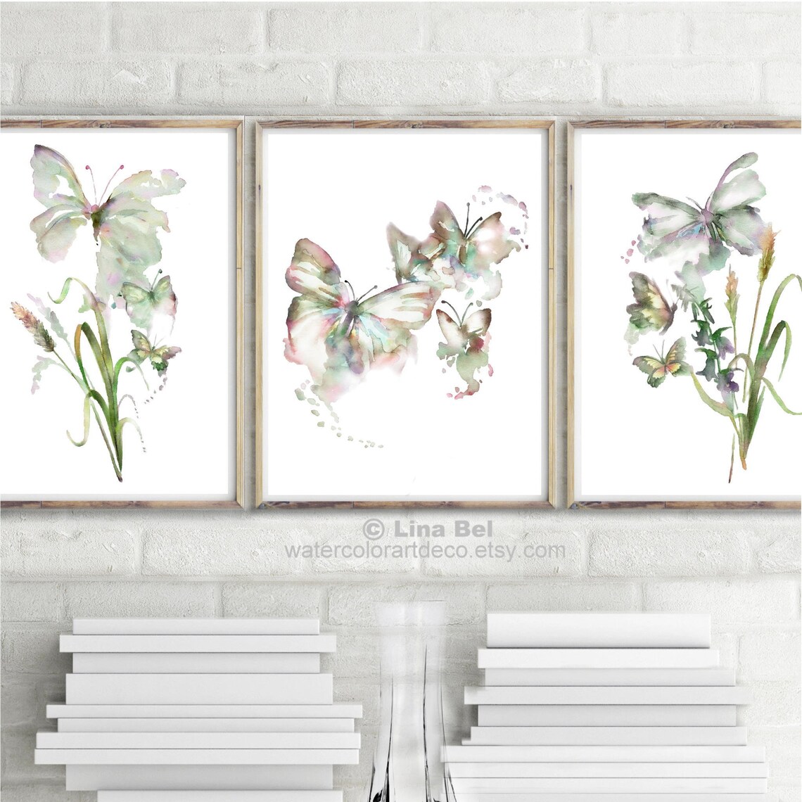 Pink Butterfly Watercolor Set 3 Prints Nursery Wall Decor Butterfly ...