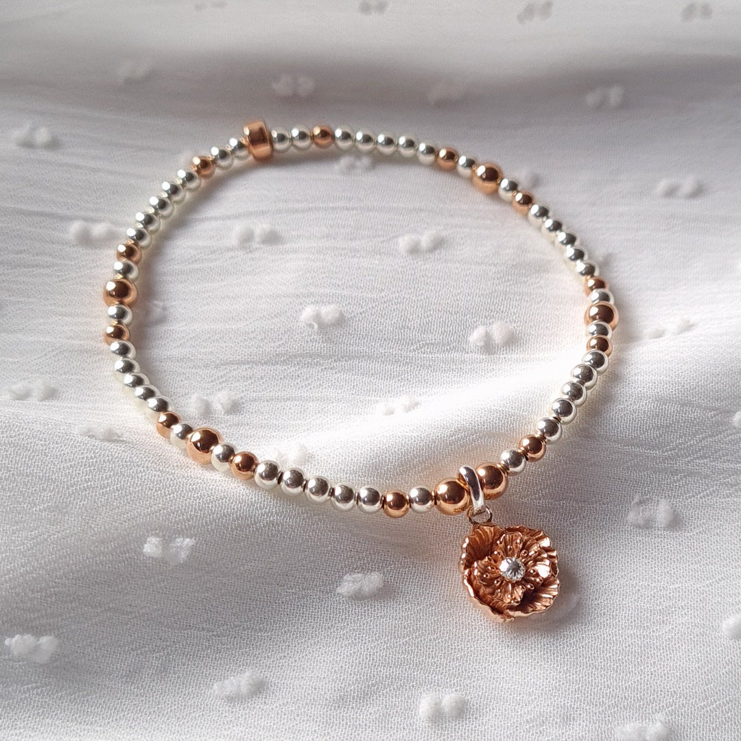 August Birth Flower Poppy Bracelet | Rose Gold Poppy Bracelet | Poppy ...