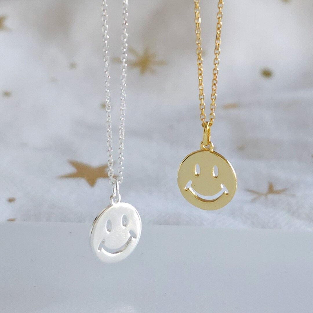 Smiley Face Necklace in Sterling Silver or Gold Plated | Smiley Face ...