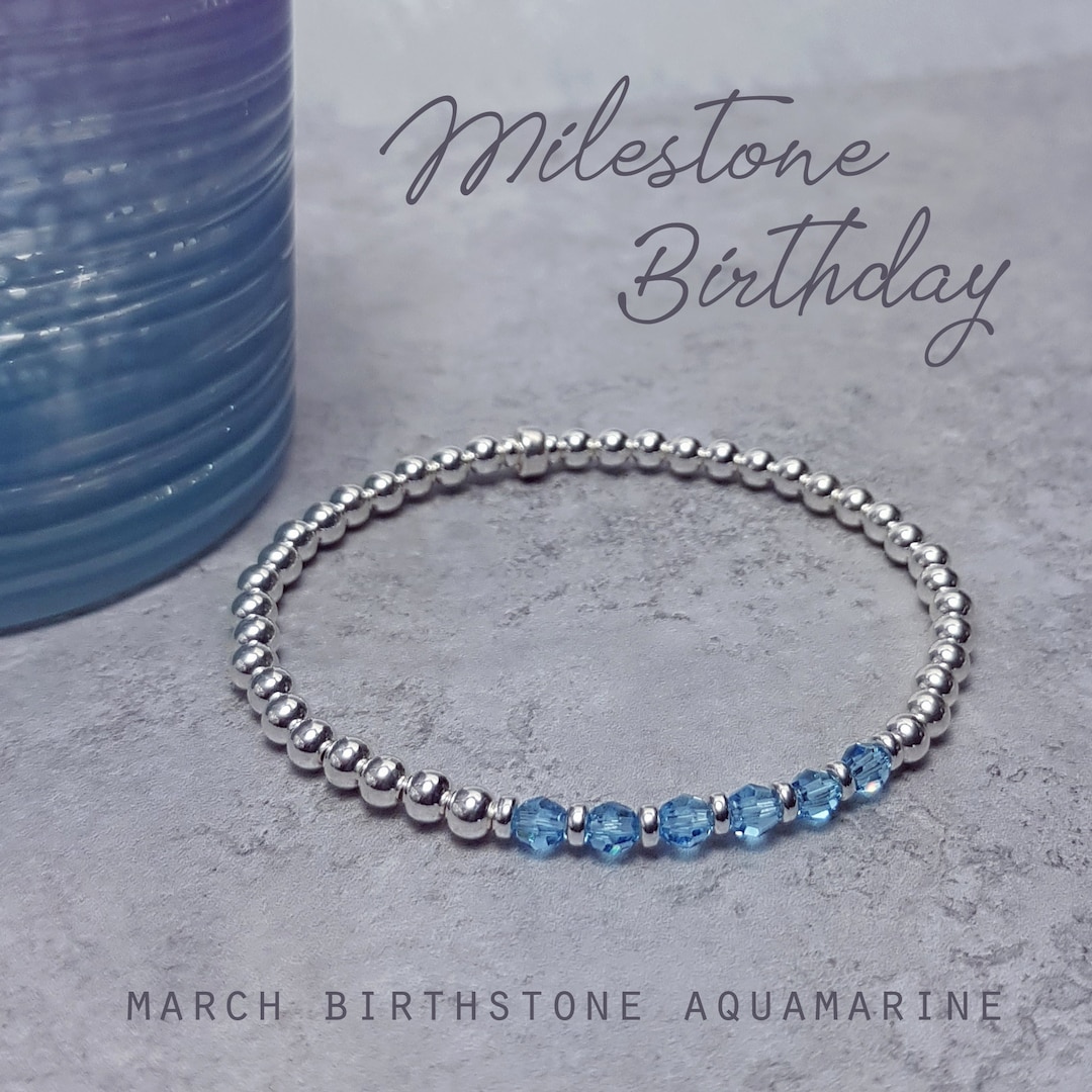 March Milestone Birthday Bracelet | 30th/40th/50th/60th/70th/90th ...