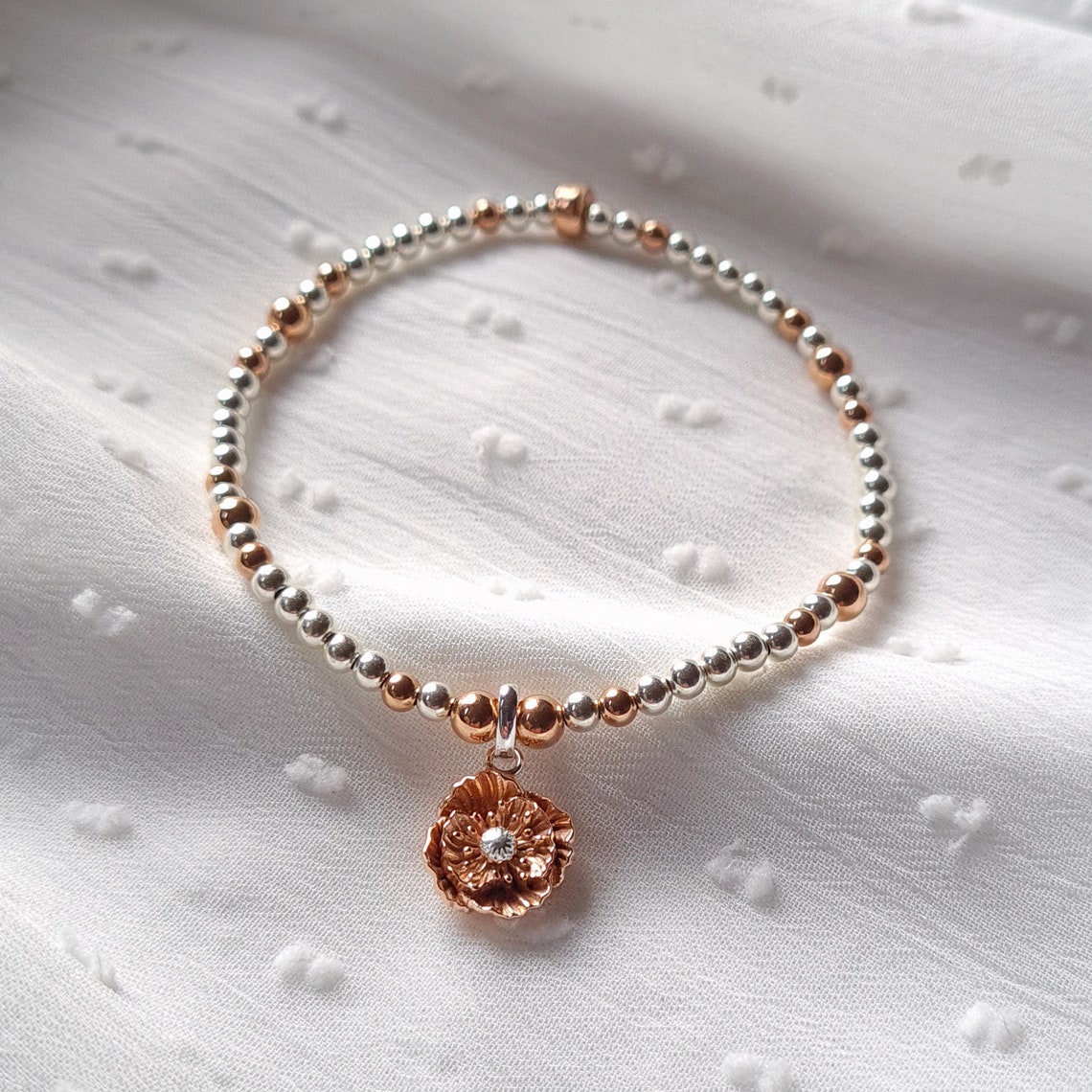 August Birth Flower Poppy Bracelet Rose Gold Poppy Bracelet - Etsy UK