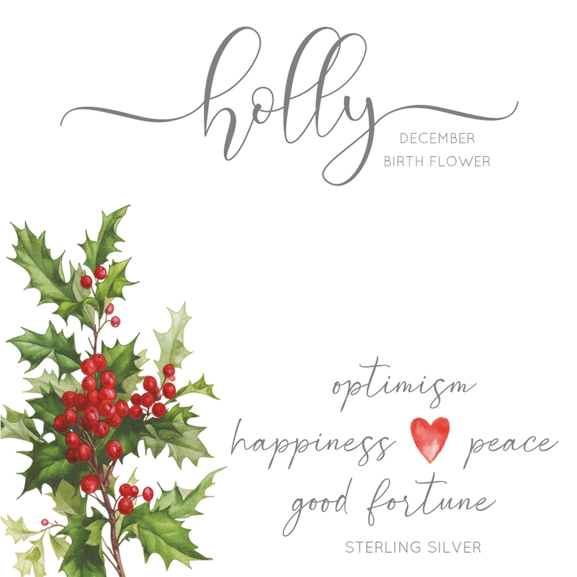 Sterling Silver Holly Necklace | December Birth Flower Necklace ...