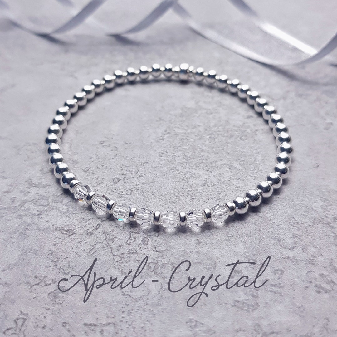 April Birthstone Bracelet in Sterling Silver and Crystal | Stretch ...