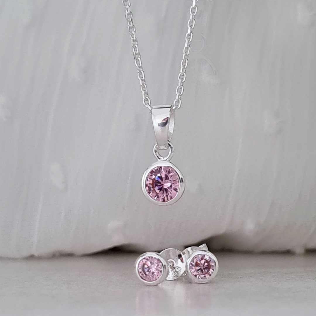 October Birthstone Necklace and Earrings Set in Sterling Silver and ...