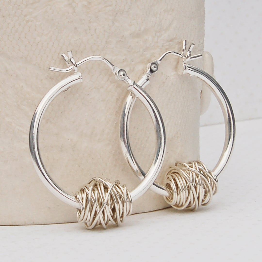 Sterling Silver Hoop Earrings With Wire Wrapped 'entwined' Bead - Etsy