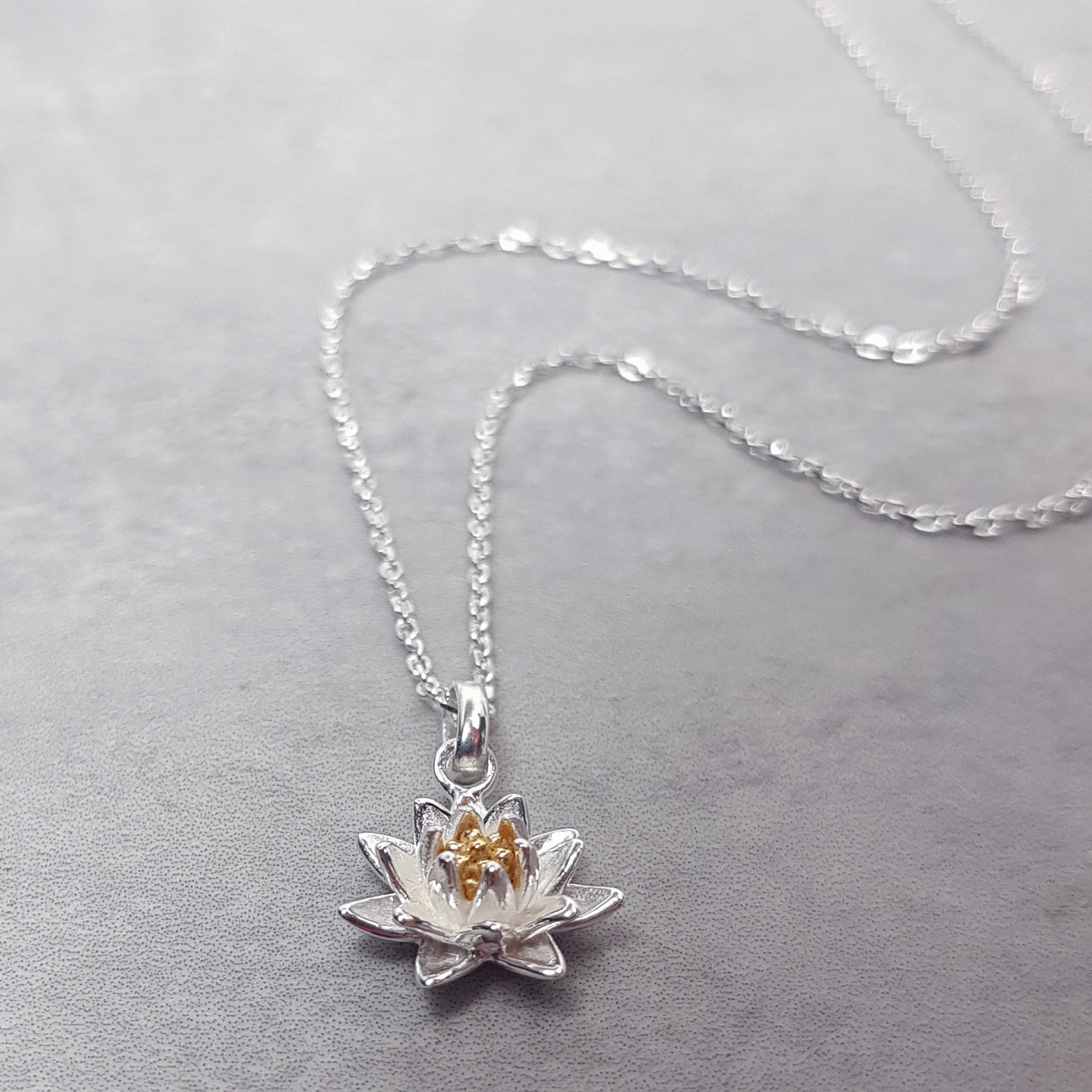 Water Lily Silver Necklace July Birth Flower Necklace | Etsy
