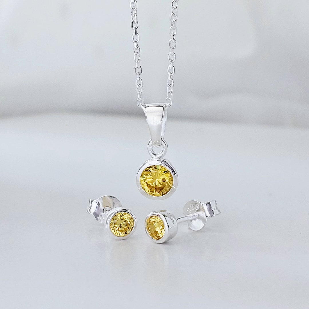 November Birthstone Necklace and Earrings Set in Sterling Silver With ...