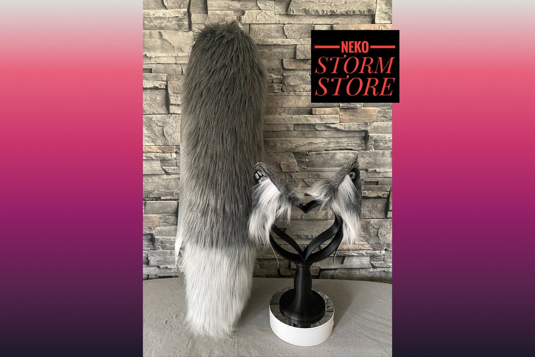 Skull/paw Wolf/cat Ears & Tail Set Grey Halloween Costume - Etsy