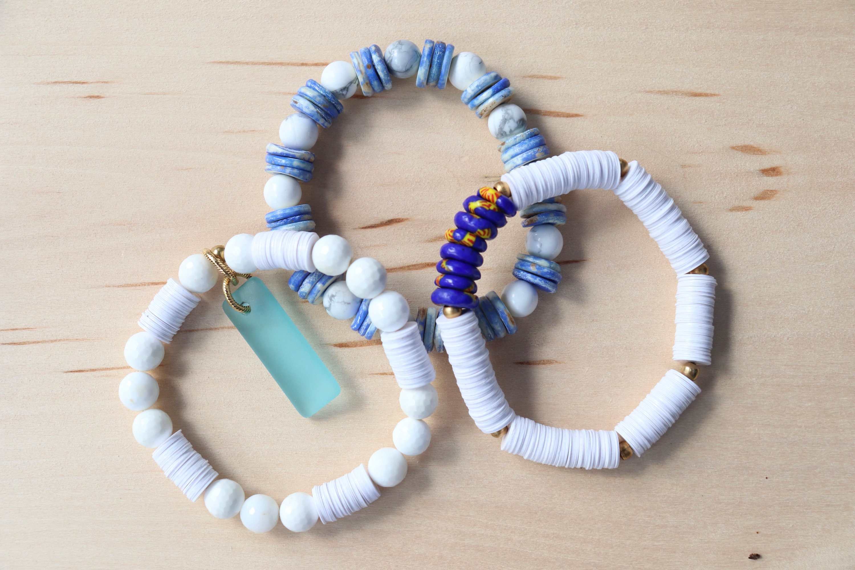 Blue and White Bracelets, Beaded Bracelet, African Beads, Blue Lace ...
